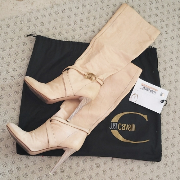 Just Cavalli | Shoes | Cavalli Cream Leather High Heel Boots | Poshmark